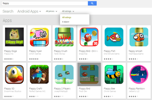 Play Store search now lets you filter apps with 4-star ratings or more