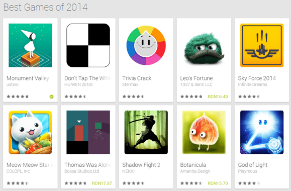 Google's 102 best games of 2014 collection is on Google Play