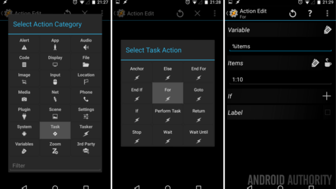 Android customization - capture time lapse images using Tasker, coding 101: the For loop ...