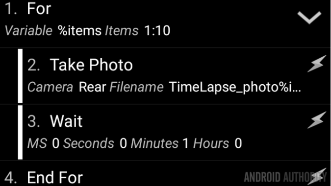 Android customization - capture time lapse images using Tasker, coding 101: the For loop ...