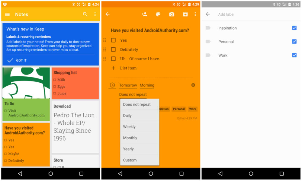 Google Keep version 3.1 update brings recurring reminders and label support