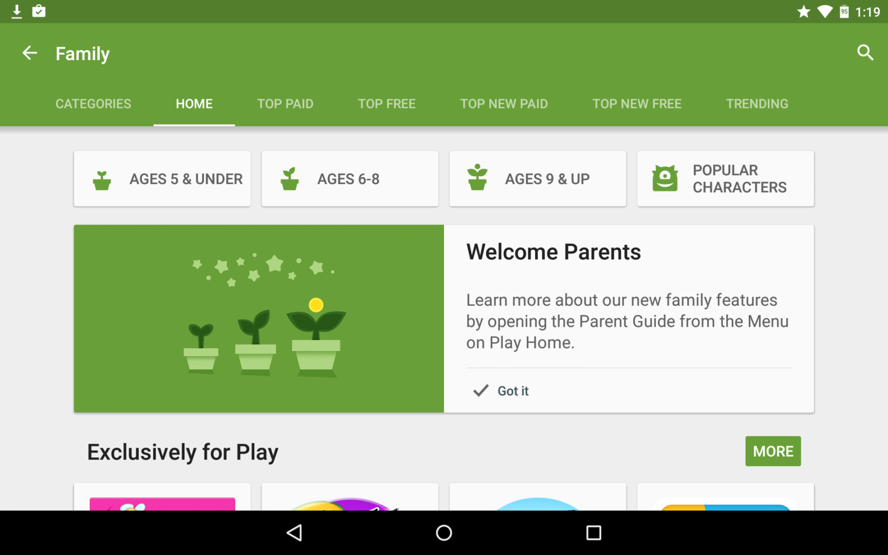 Google's new family-friendly section now live in the Play Store