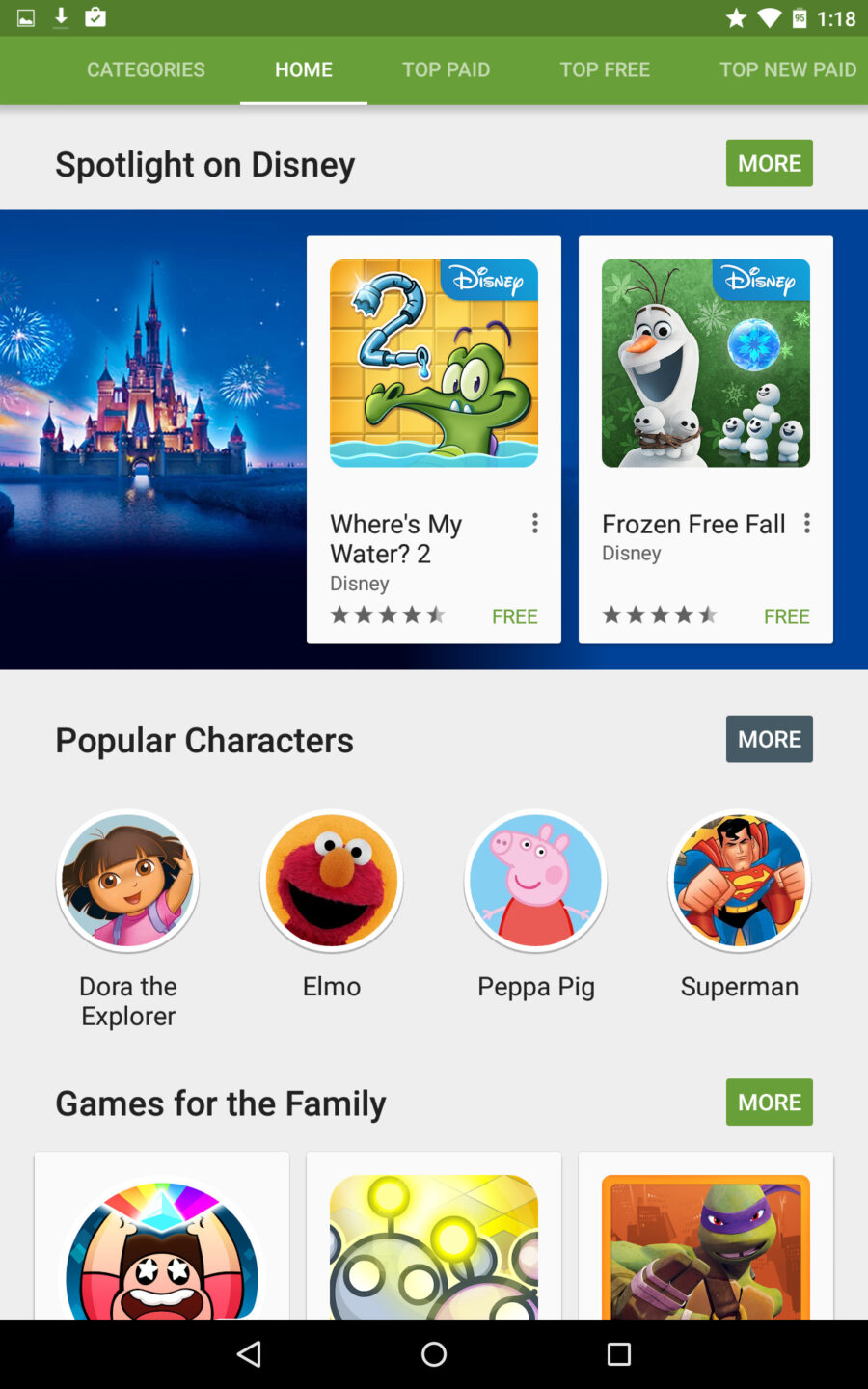 Google's new family-friendly section now live in the Play Store