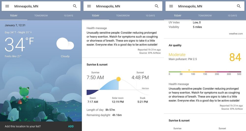 Google is testing a redesigned Weather Card interface