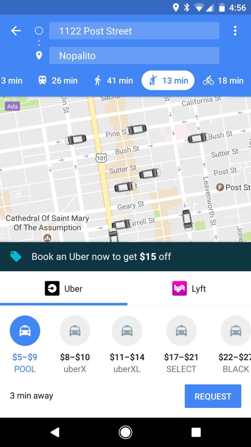 Google Maps adds Uber integration and a new UI for ride options