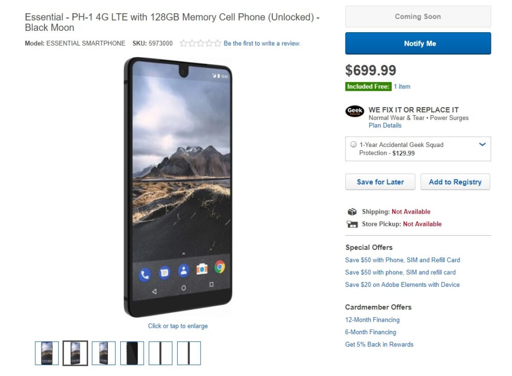 Essential Phone shows up on Best Buy in unlocked and Sprint versions