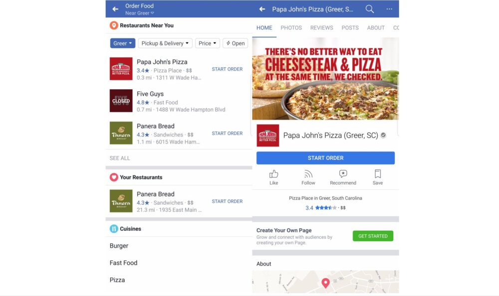 Facebook food ordering feature goes live in the US