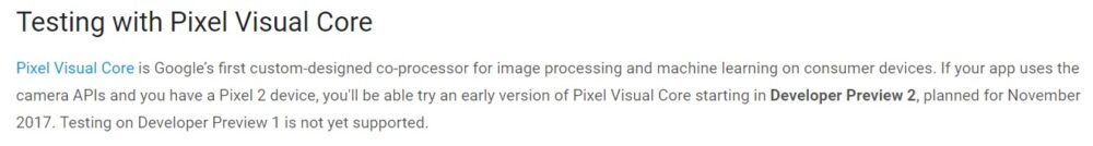Google Pixel Visual Core support postponed until Android 8.1 Dev Preview 2