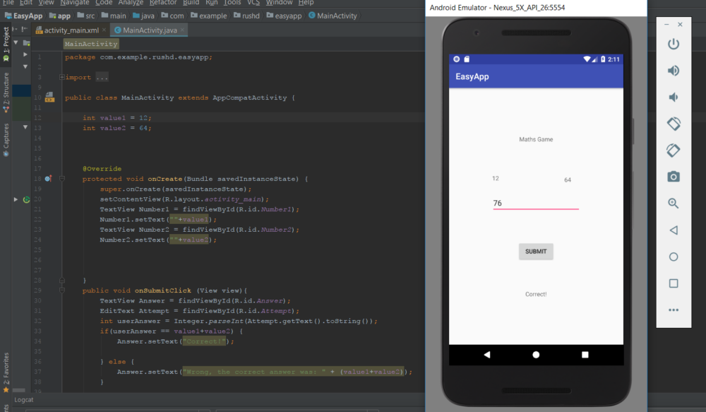 An easy first project for Android development noobs: Math Game ...