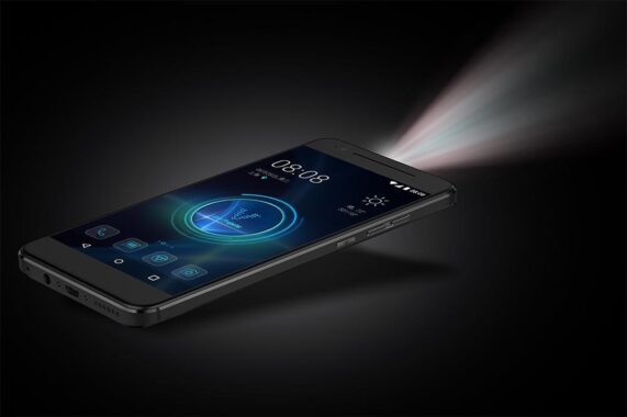 The Moviphone is mid-range Android phone with a built-in laser projector