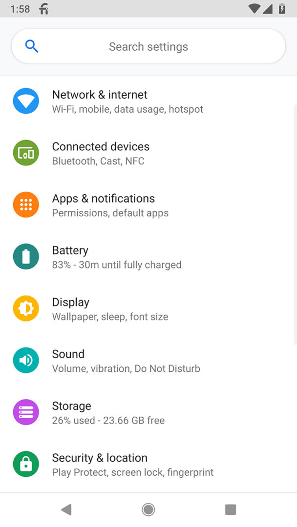 Android P has a new colorful design for Android settings