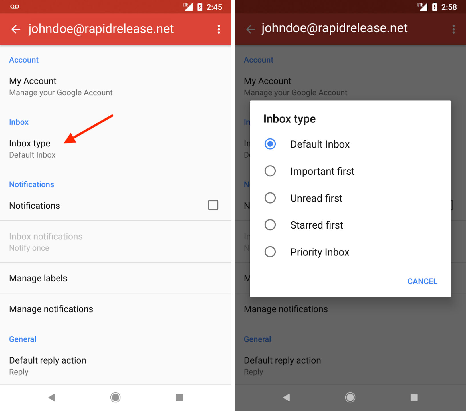 Gmail app for Android now supports more inbox types