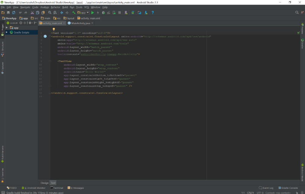 Android Studio Hello World: How to create your first ever app project
