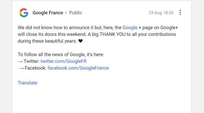 Google France leaving Google+, pushes Facebook, Twitter pages instead