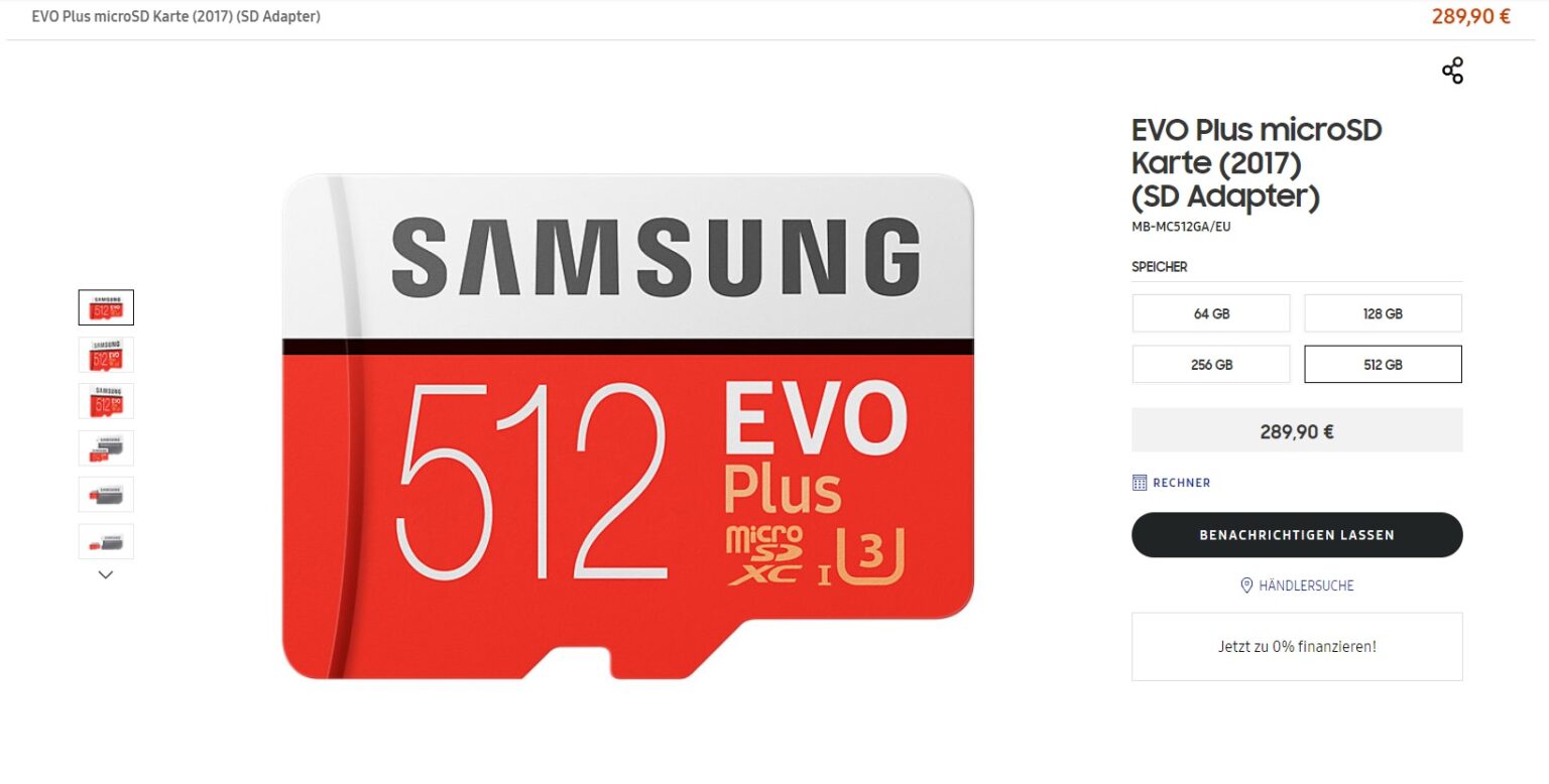 Samsung lists its first 512GB microSD card, but it ain't cheap