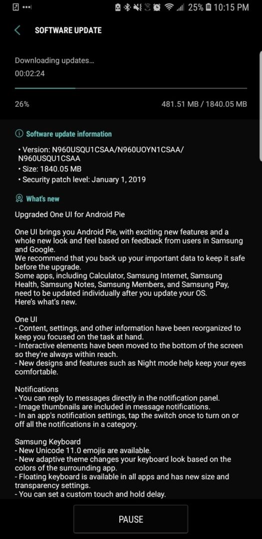 Samsung Galaxy Note 9 on Sprint now receiving Android 9 Pie/One UI update - Android Authority