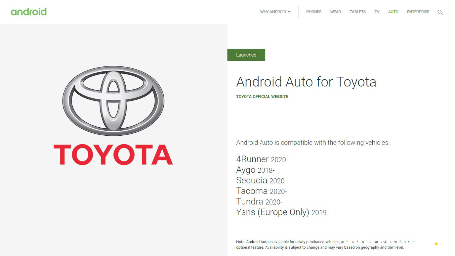 Toyota is (finally) bringing Android Auto to six of its vehicles