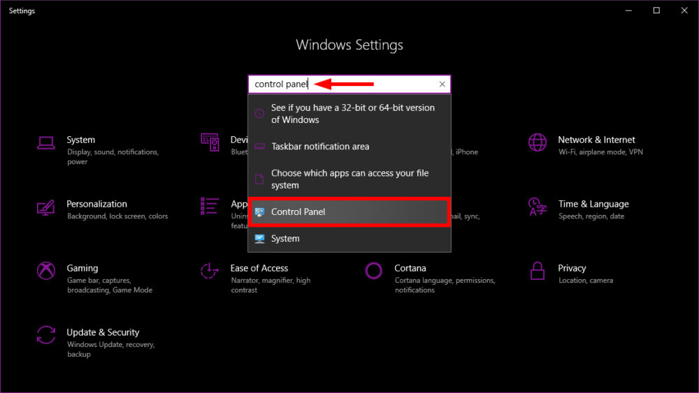How to find Control Panel in Windows 10
