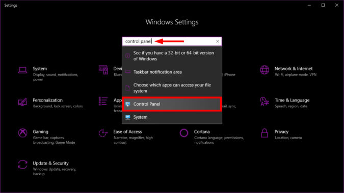 How to find Control Panel in Windows 10