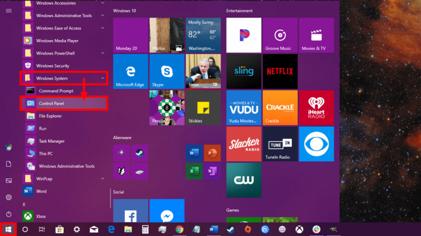 How to find Control Panel in Windows 10