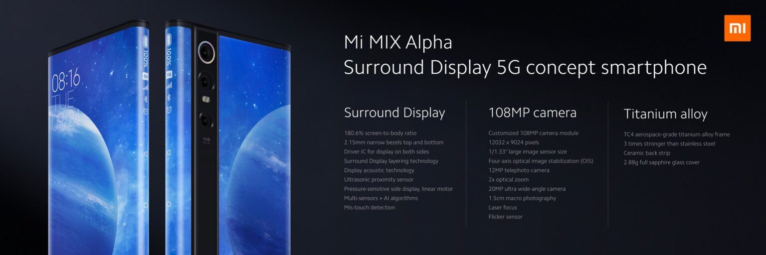 The stunning Xiaomi Mi Mix Alpha has a 180.6% screen-to-body ratio ...