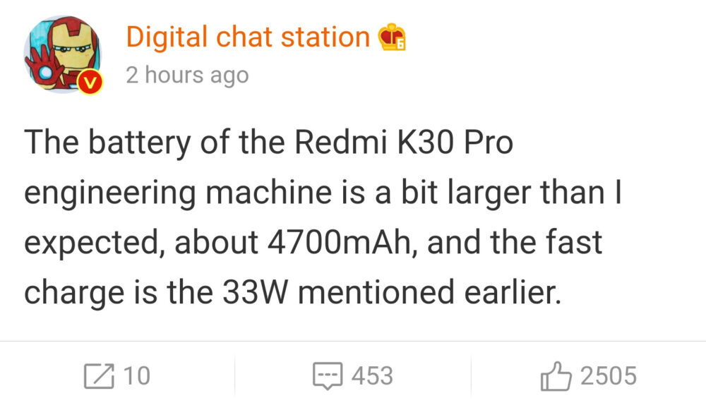 Redmi K30 Pro tipped to offer bigger battery, faster charging than K30