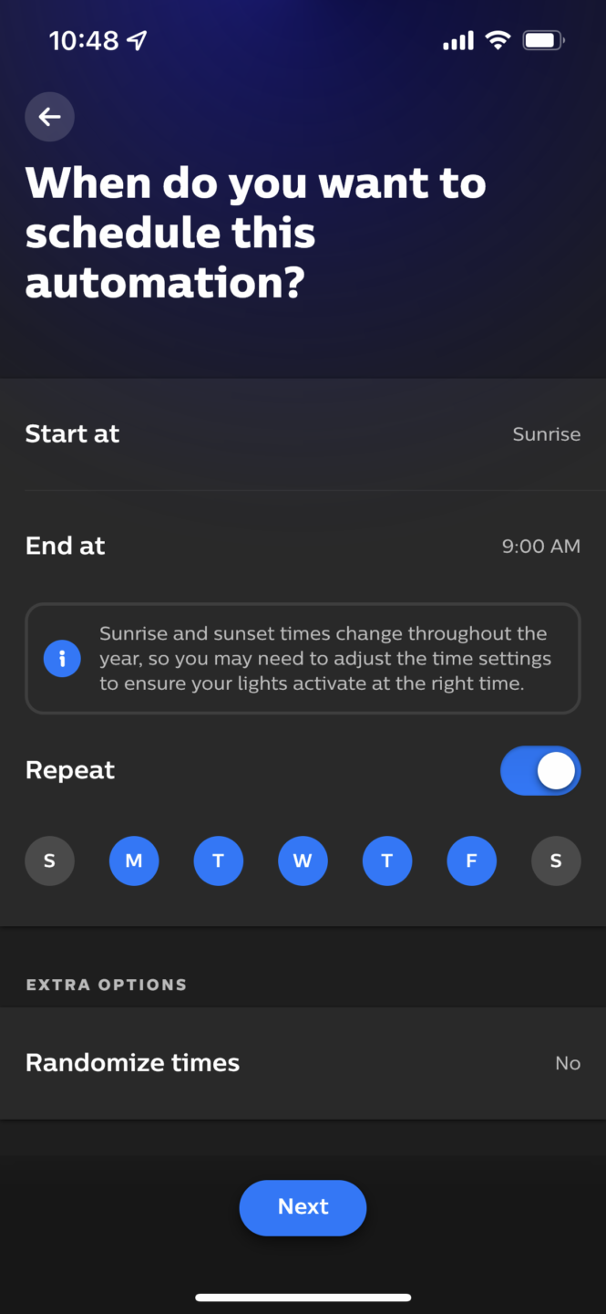 How to set Philips Hue lights to turn on and off at sunrise or sunset