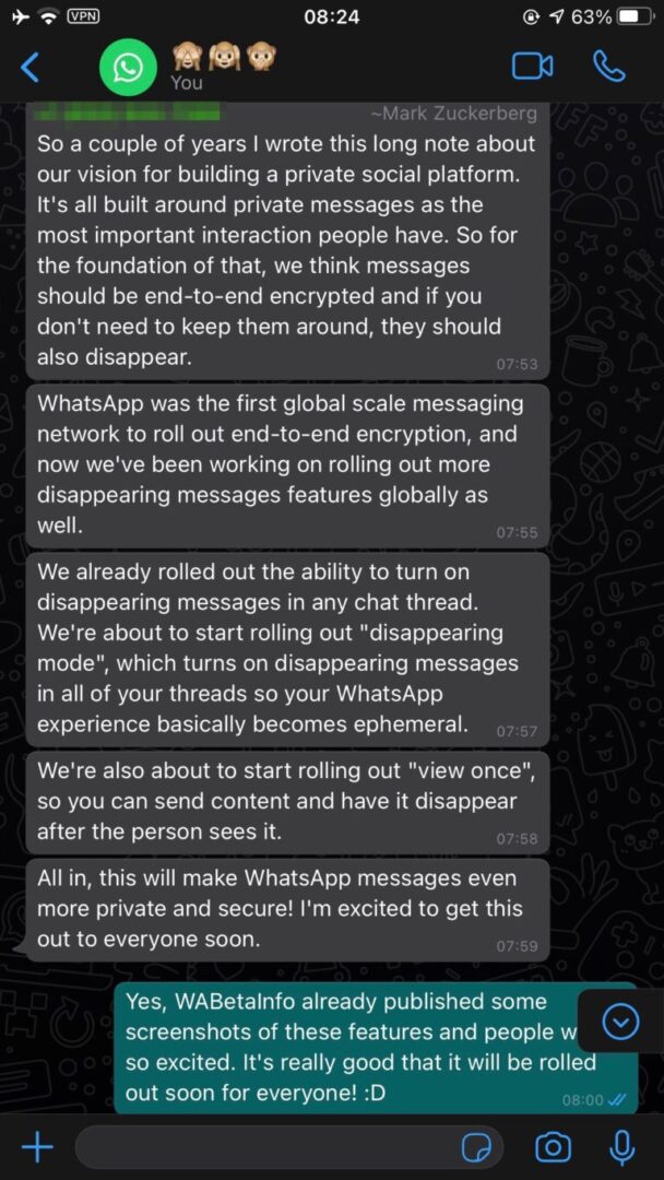Zuck reveals upcoming WhatsApp features via unexpected group chat