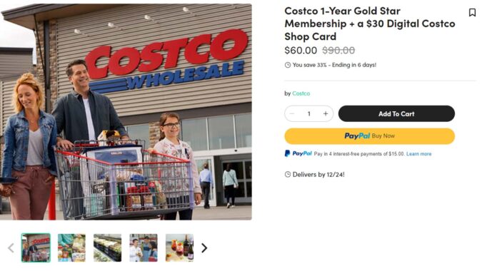 Costco Offer: Get a $30 shop card with a 1-year Gold Star Membership