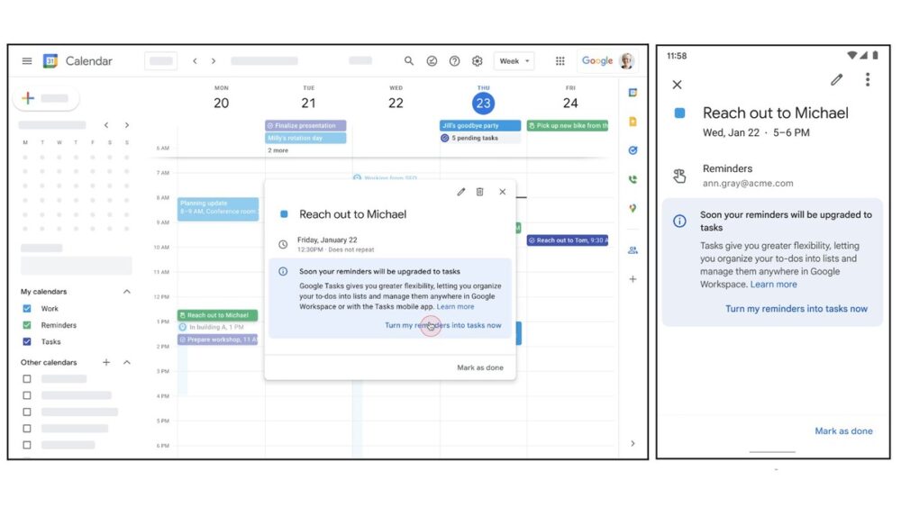 Google to start migrating Calendar and Assistant Reminders to Tasks ...