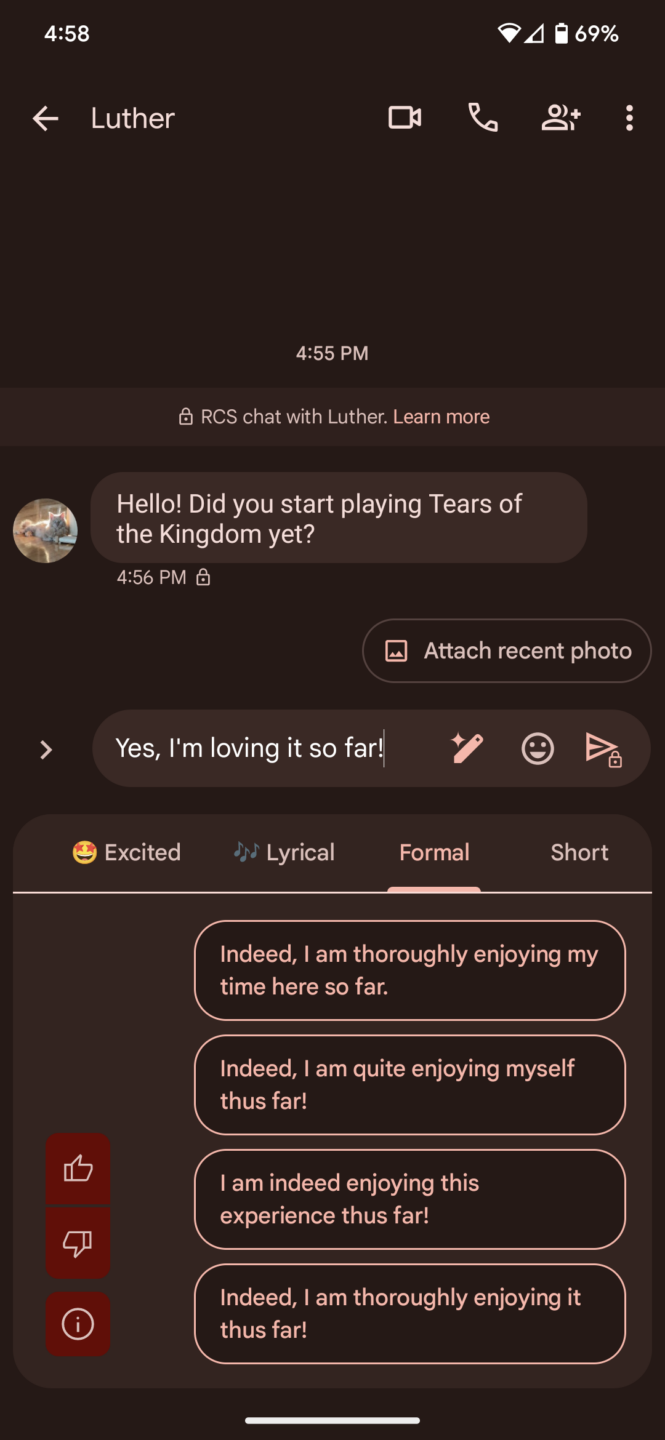AI-based Magic Compose in Messages is fun (but maybe not accurate)