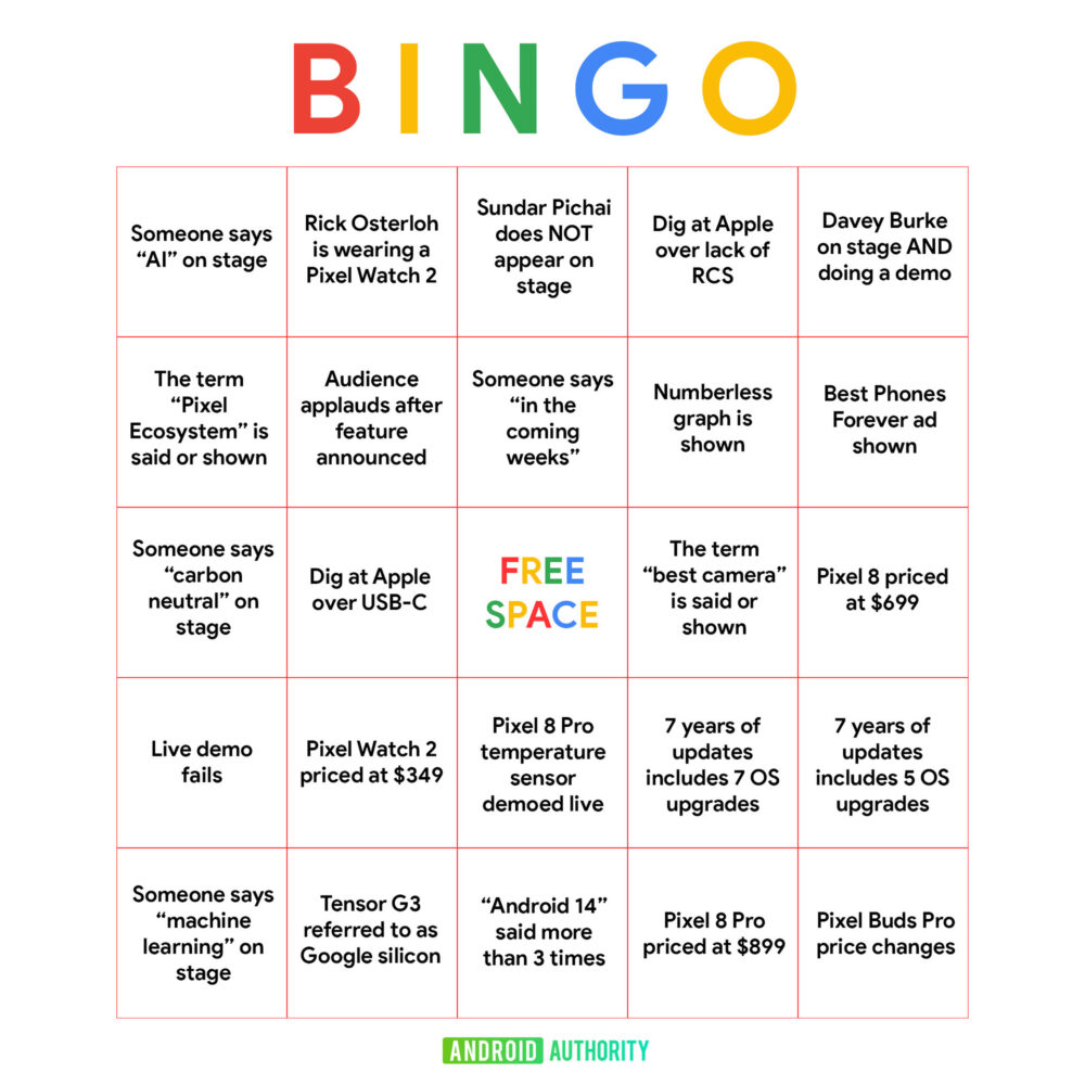 Here is your Google Pixel 8 launch event bingo card! - Android Authority