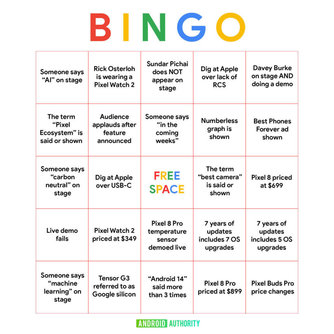 Here is your Google Pixel 8 launch event bingo card! - Android Authority