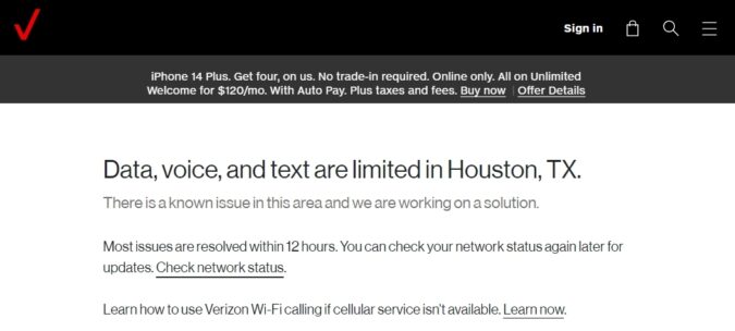 Verizon had a 'No service' and 'SOS only' outage today (Update: Back up)
