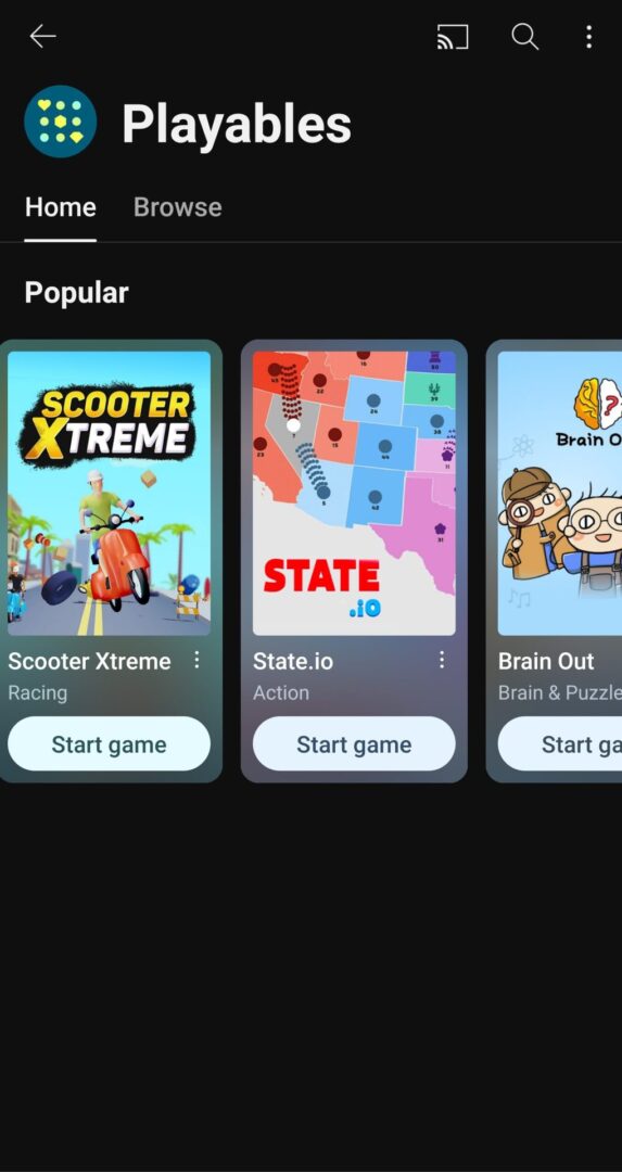 YouTube Playables screenshots show what to expect from gaming service