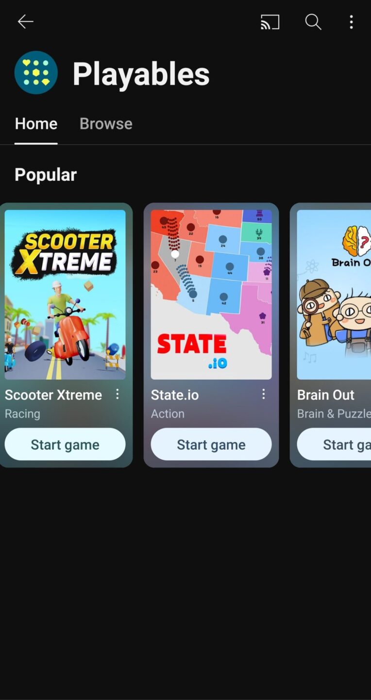 YouTube Playables screenshots show what to expect from gaming service