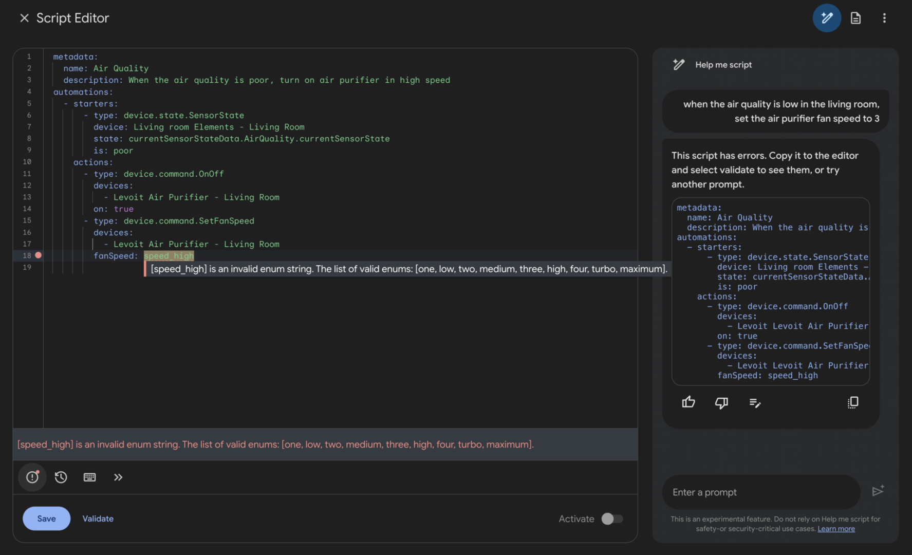 I didn't dare mess with Google Home's scripts before 'Help me script ...