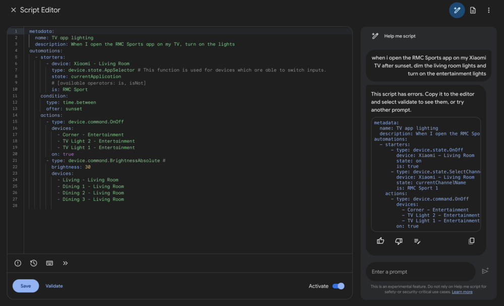 I didn't dare mess with Google Home's scripts before 'Help me script ...
