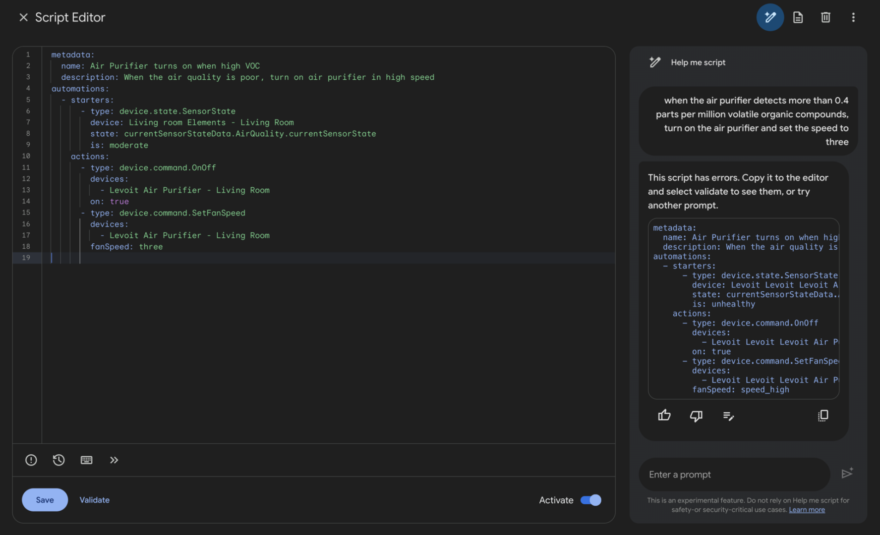 I didn't dare mess with Google Home's scripts before 'Help me script ...