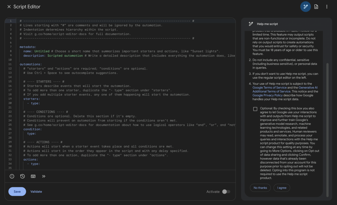 I didn't dare mess with Google Home's scripts before 'Help me script ...