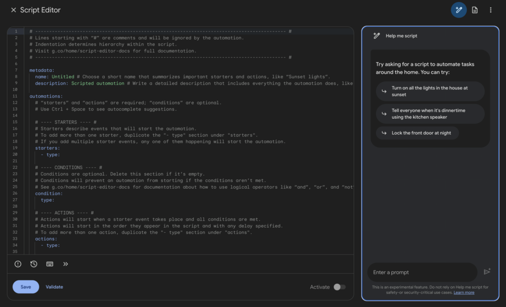 I didn't dare mess with Google Home's scripts before 'Help me script ...
