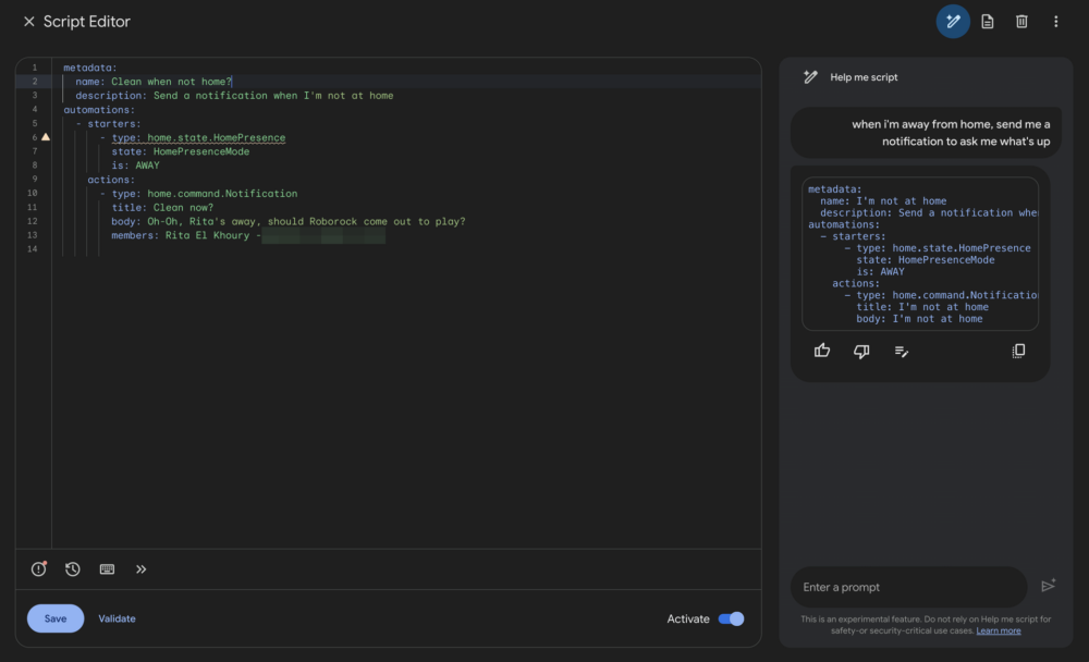 I didn't dare mess with Google Home's scripts before 'Help me script ...