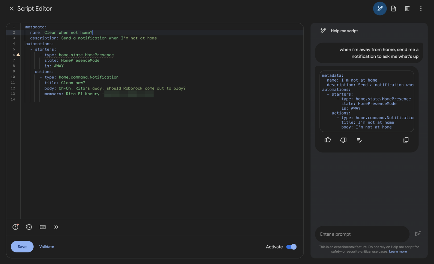 I didn't dare mess with Google Home's scripts before 'Help me script ...