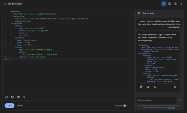 I didn't dare mess with Google Home's scripts before 'Help me script ...