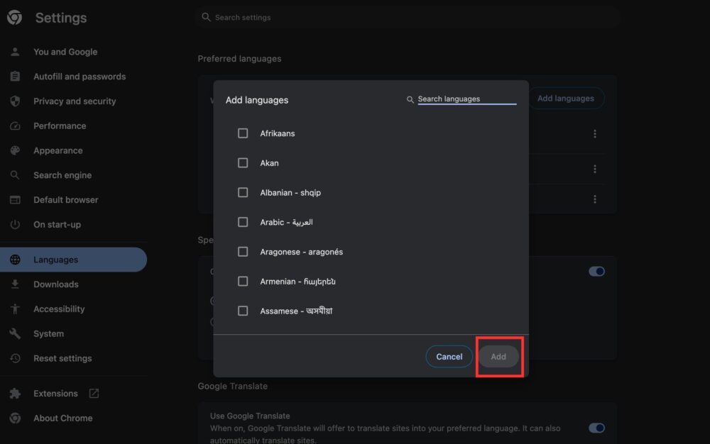 How to change the Google search language
