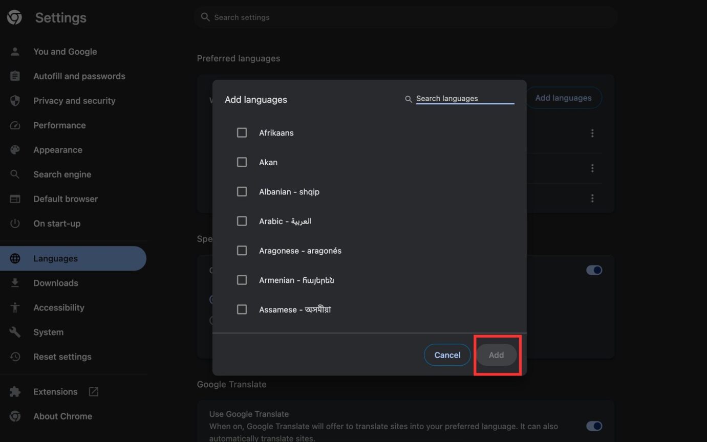 How to change the Google search language