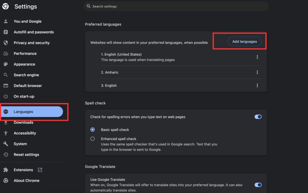 How to change the Google search language