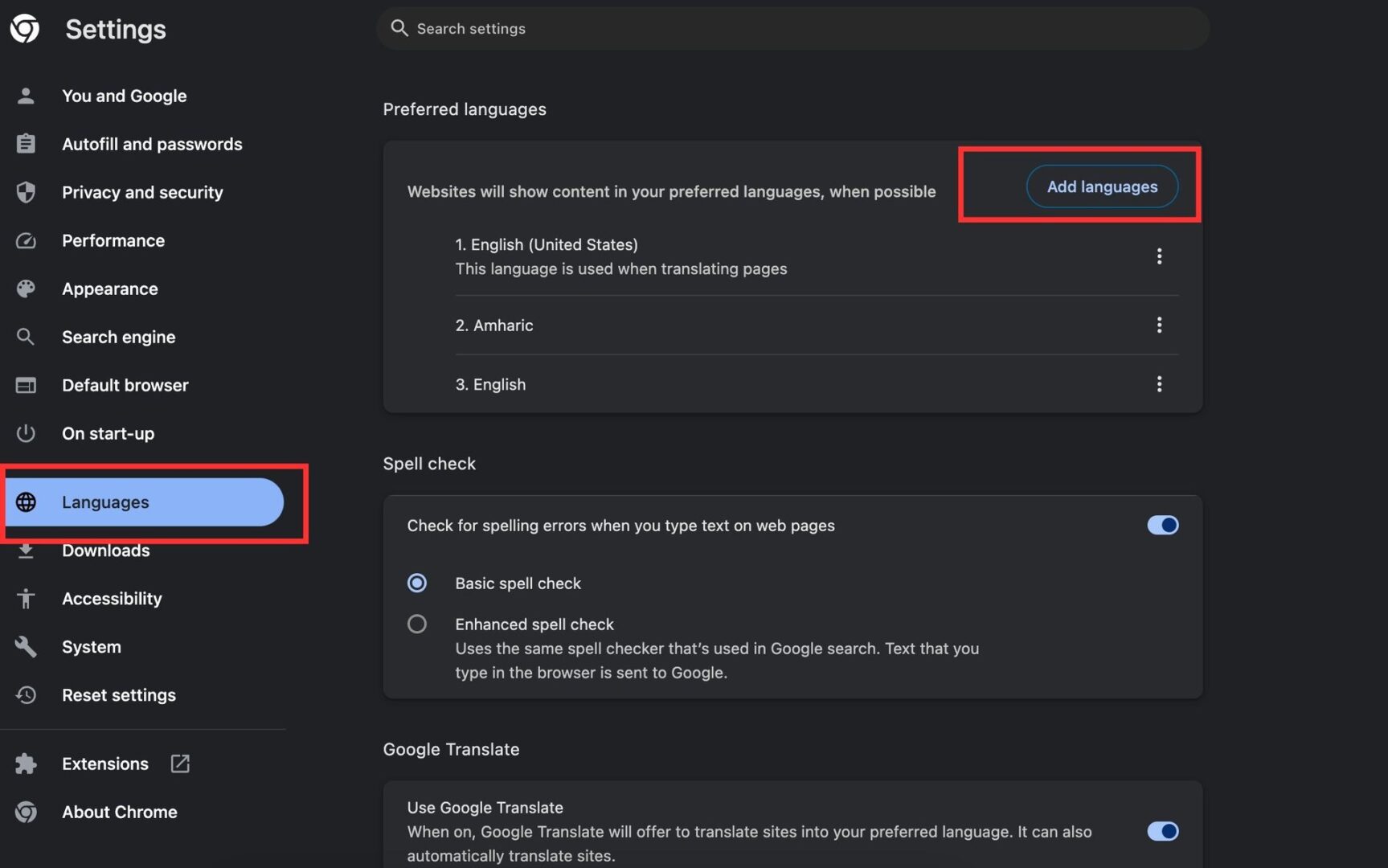 How to change the Google search language