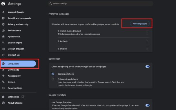 How to change the Google search language