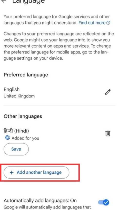 How to change the Google search language